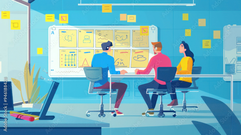 A digital marketing team collaborating around a table, brainstorming ...