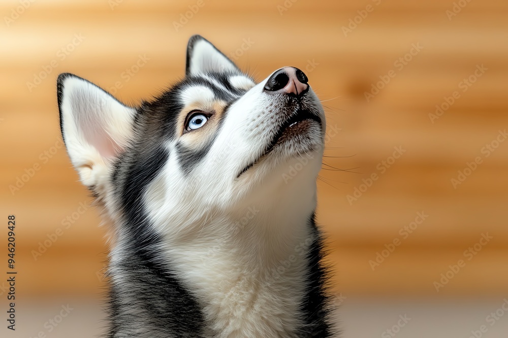Funny Siberian Husky howling like a wolf, depicted in an artwork where ...