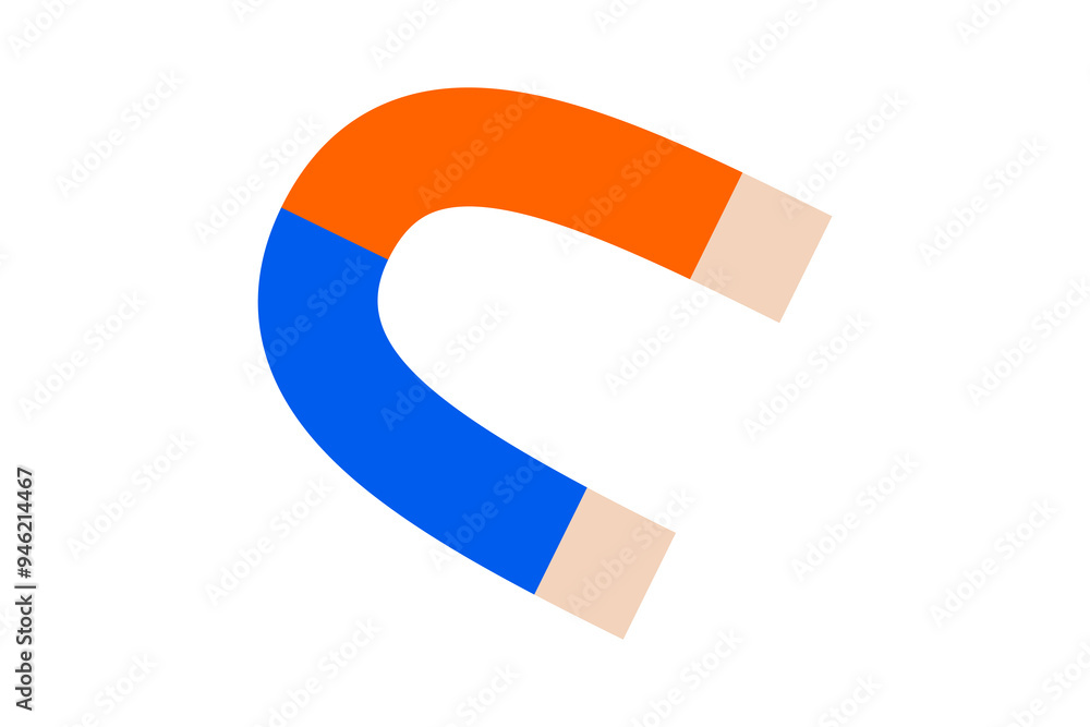 Hand drawn cute cartoon illustration of magnet. Flat vector attraction ...