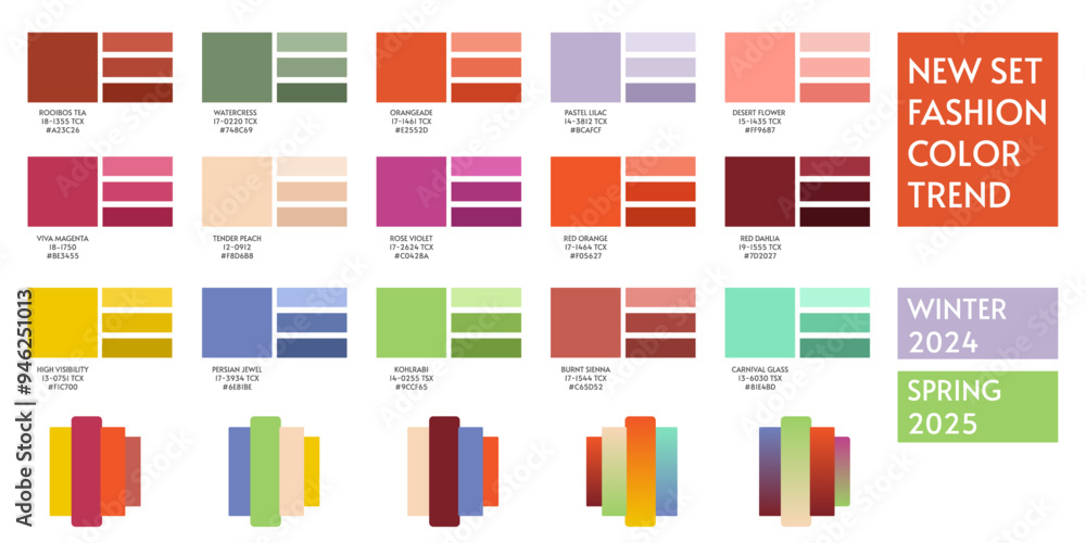 New Fresh Fashion color trend Winter 2024 Spring 2025. Color palette ...