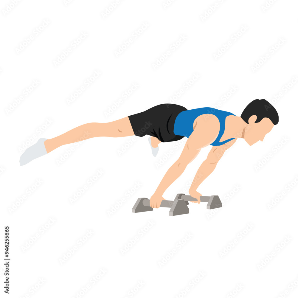 Man doing perfect straddle planche with Push up Bars. Flat vector ...