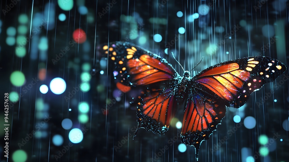 Digital Butterfly: A vibrant, digital butterfly with iridescent wings ...