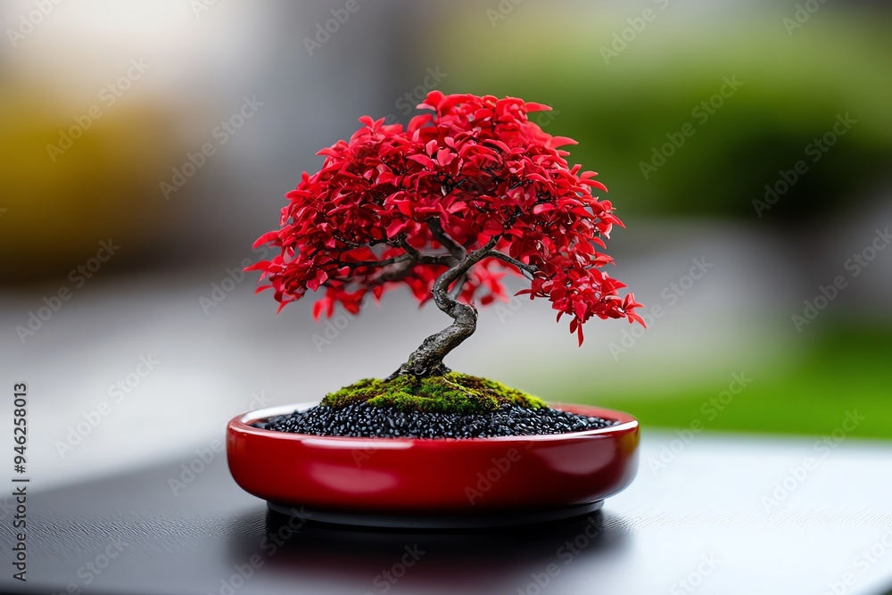 Japanese vermillion bonsai pot, captured in a photo that showcases the ...