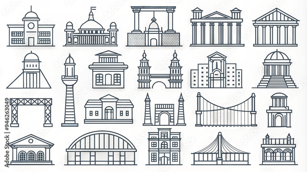 A comprehensive collection of various architectural symbols, including ...