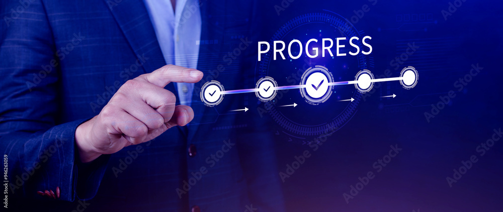 Progress concept, touching to tick correct mark in checklist with ...