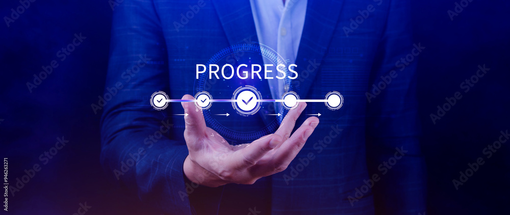 Progress concept, touching to tick correct mark in checklist with ...