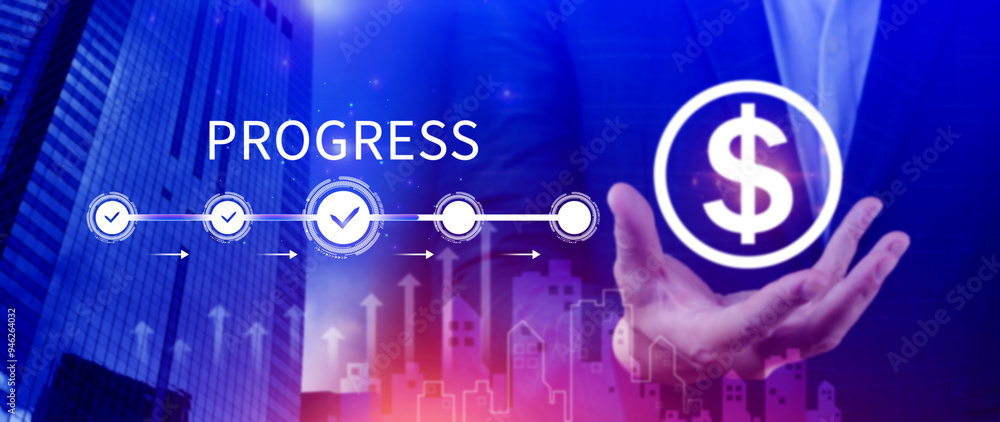 Progress concept, touching to tick correct mark in checklist with ...