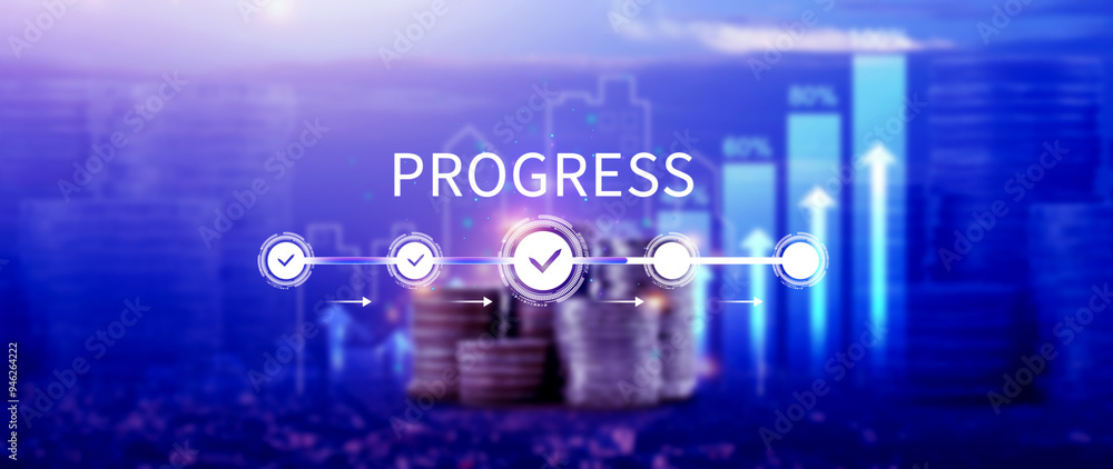 Progress concept, touching to tick correct mark in checklist with ...