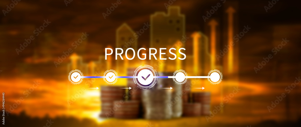 Progress concept, touching to tick correct mark in checklist with ...