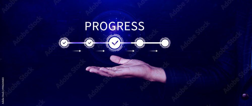 Progress concept, touching to tick correct mark in checklist with ...