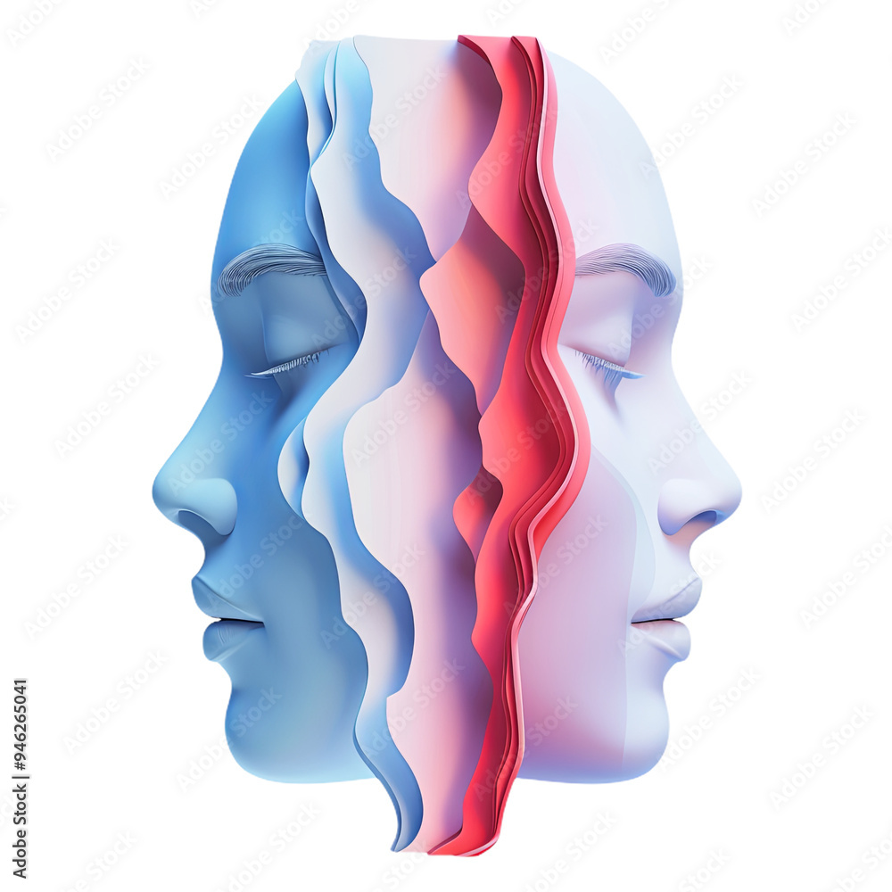 Mental problem and disorder. Head with wavy face mosaic with multiple ...