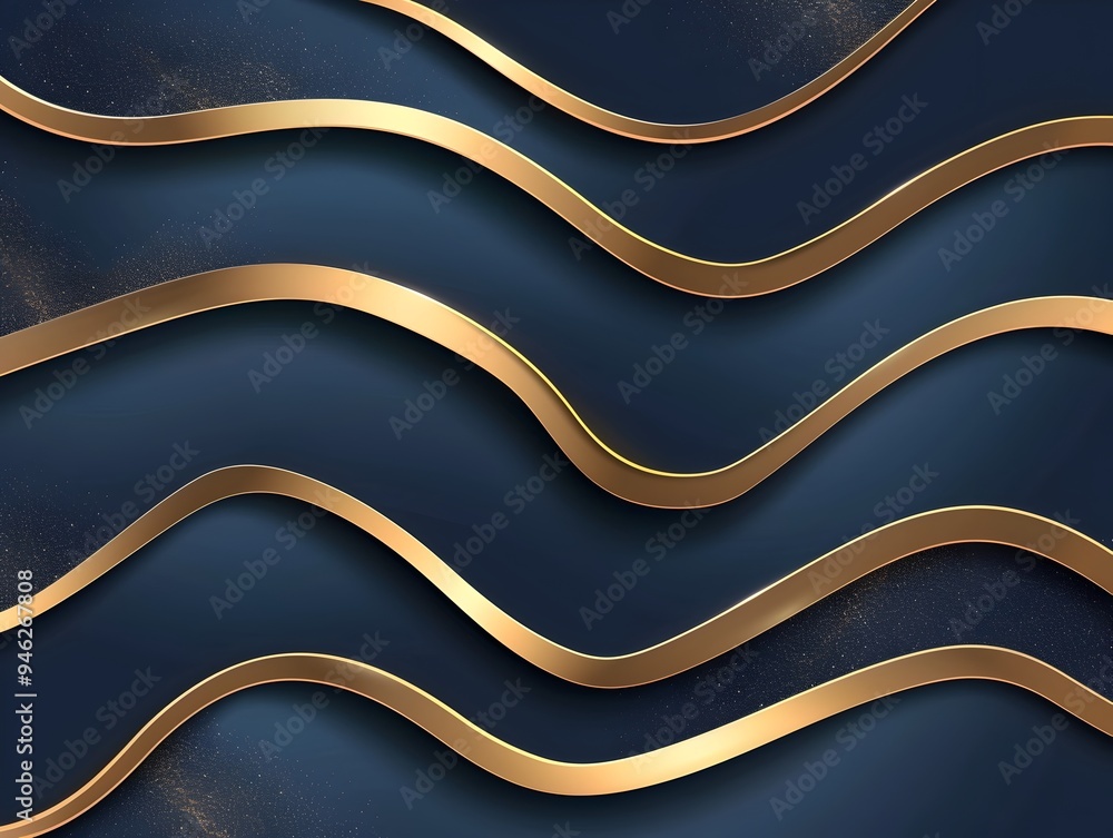 Elegant Curved Golden Lines on Deep Blue Abstract Background for Luxury ...