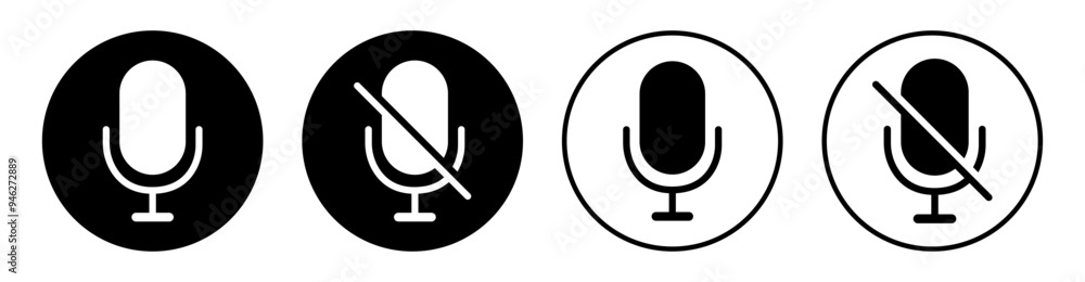 Mic Button Vector Icon set, Microphone symbol, Mute Button, Voice ...
