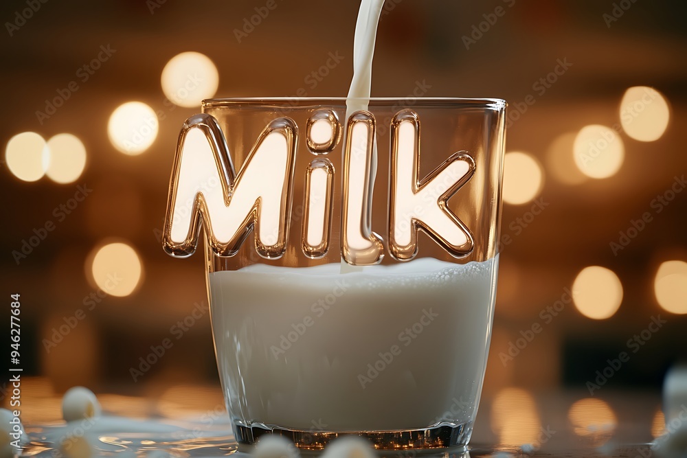 Fresh Milk Concept - Glass of Milk Pouring to Spell 'Milk' in Bold ...