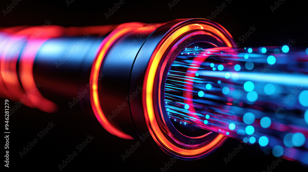 Laser optics in communication, visualizing the role of optical fibers ...