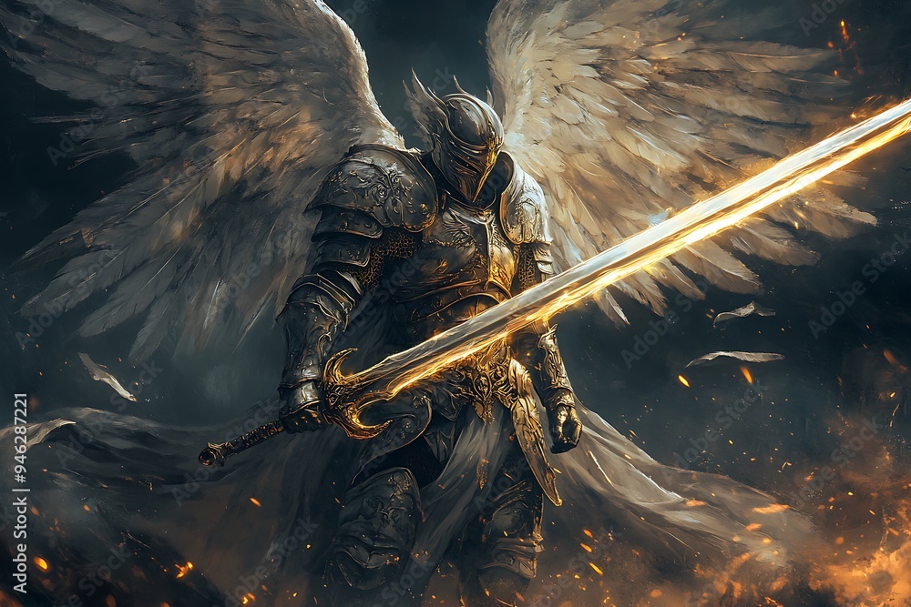 Ethereal Knight of Light in Heavenly Battle - Detailed Fantasy Art of ...