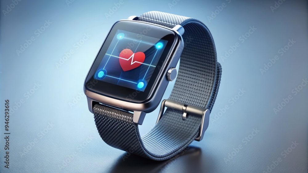 A sleek smartwatch displays vital signs and health data on its ...
