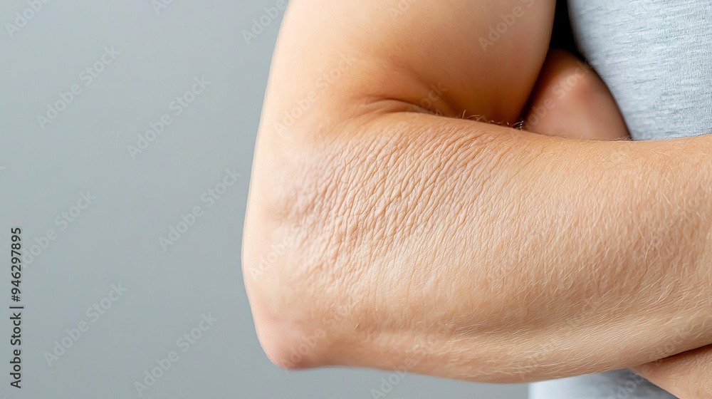 Close-up of rough, scaly skin on the elbow, a common area affected by ...