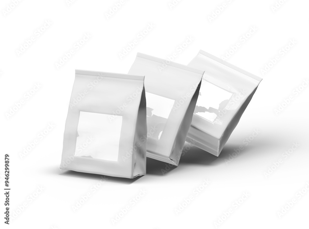 Render of a glossy sealed doypack package with window hole on ...