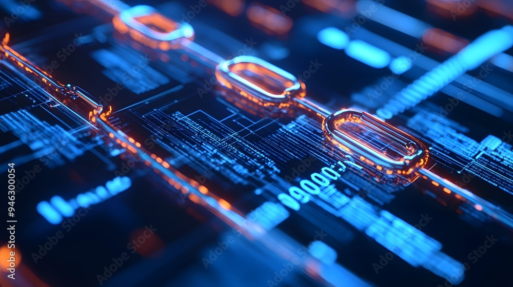 Blockchain transaction visualized with AI data analytics on a digital ...