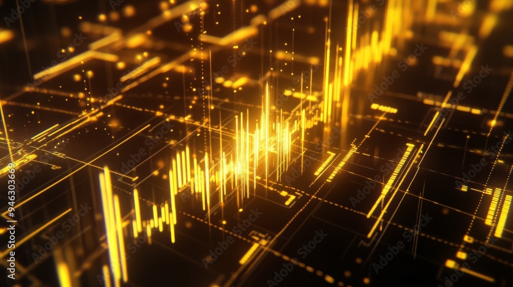A dynamic gold price chart with animated effects, showing fluctuations ...
