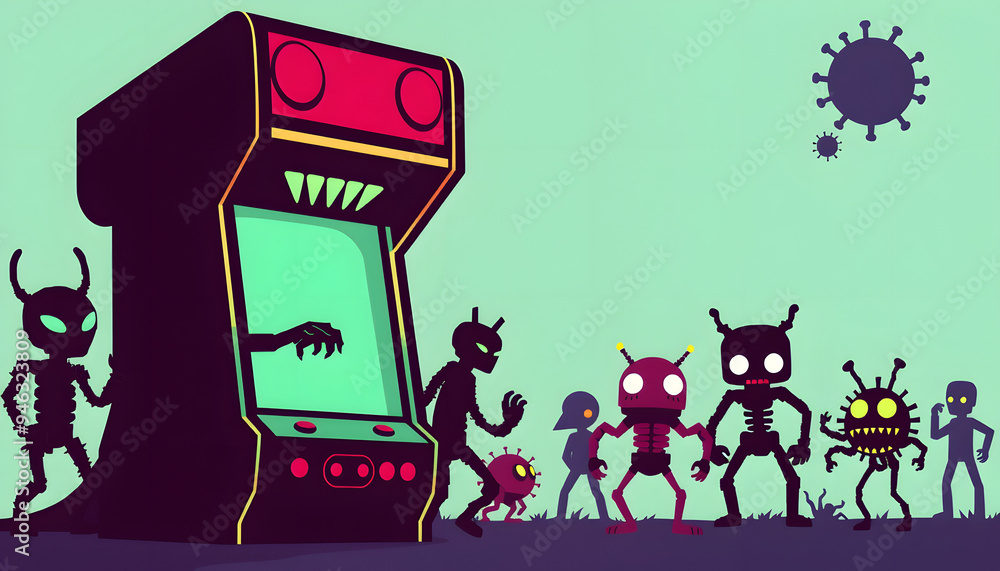 Arcade game pixel monsters characters. Retro video game vector ...