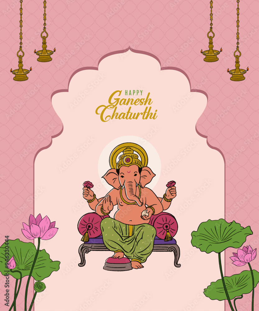 Ganesh Chaturthi Invitation card design with Ganesha, Traditional ...