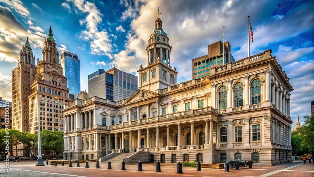 Historic City Hall building stands proudly in Lower Manhattan, its ...