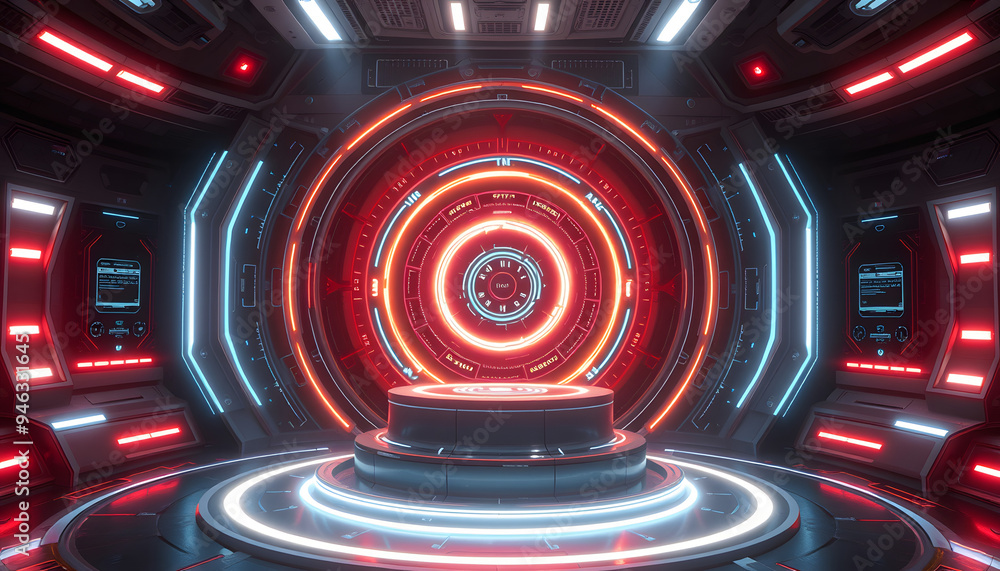 Sci-fi digital high-tech collection in glowing HUD. Hologram portal of ...