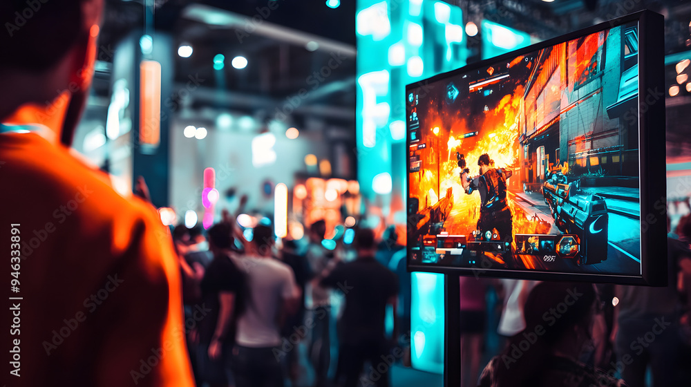 Crowded gaming convention with hundreds of enthusiastic gamers around ...