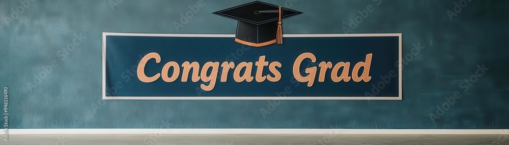Graduation-themed congratulation backdrop featuring a cap and diploma ...
