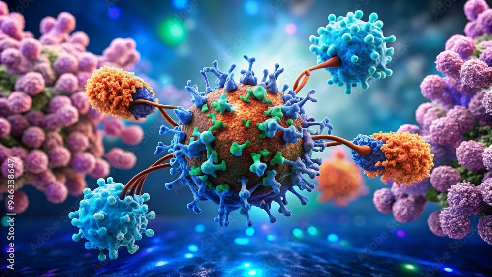 Medical illustration of a monoclonal antibody binding to the HER2 ...