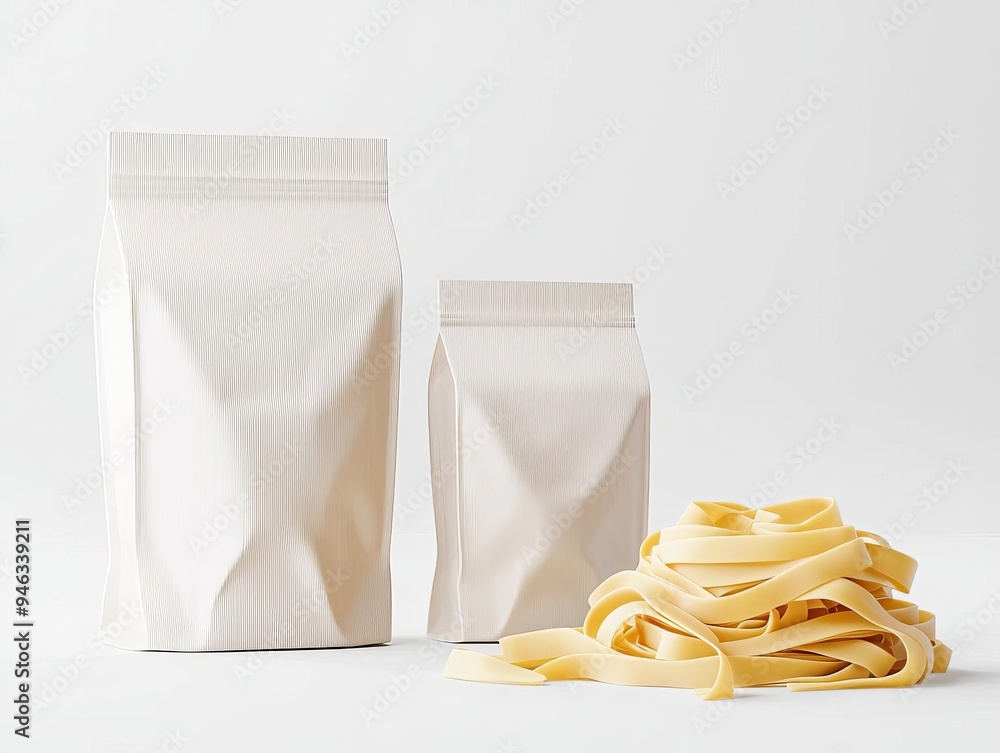 Realistic 3D render of a tagliatelle pasta pack on a white background ...