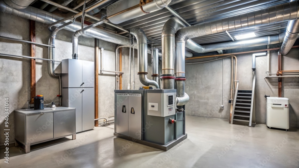 Modern high-efficiency natural gas furnace with digital thermostat and ...