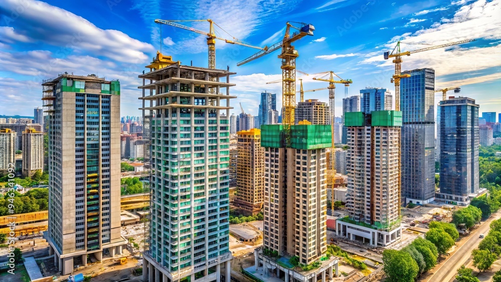 Modern high-rise residential towers and commercial buildings under ...