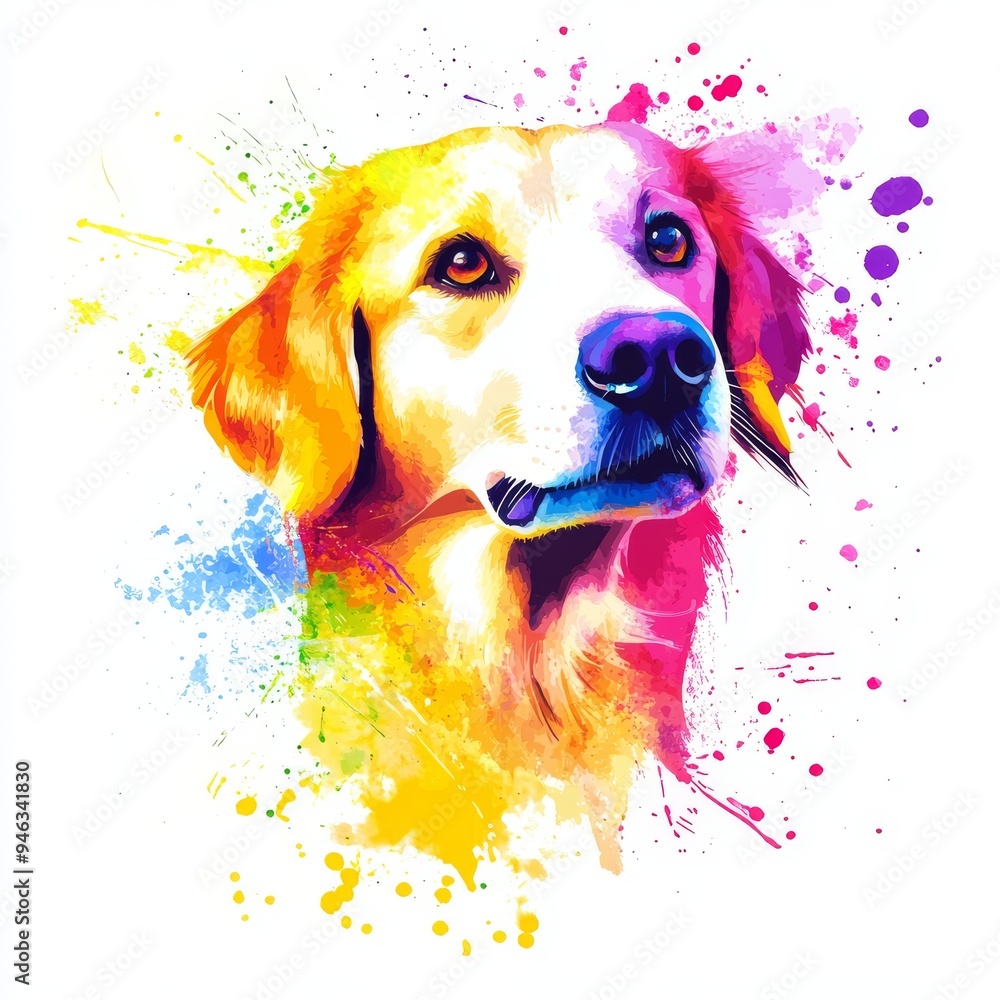 Dogs of various breeds painted with watercolors in a realistic manner ...