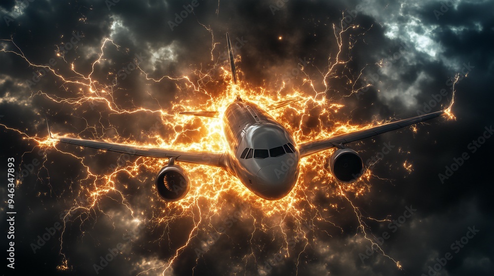 Dramatic, hyper-realistic photo of a lightning bolt striking a ...