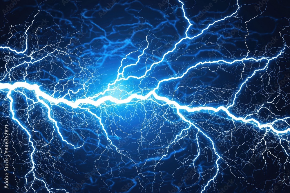 Stunning blue lightning strikes against a dark background, capturing ...
