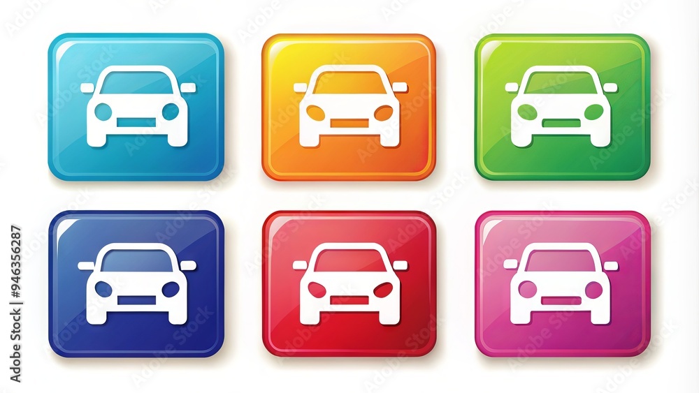 Sleek, modern parking icons and symbols set in bright, bold colors on ...