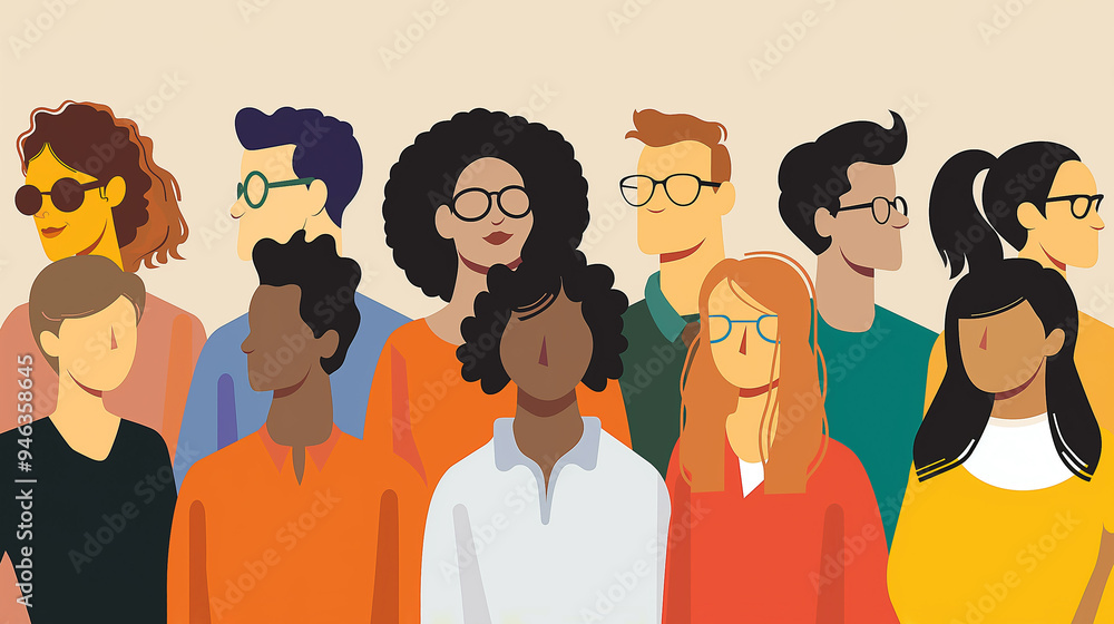 Illustration Of A Diverse Group Of People From Various Backgrounds Standing Together With A