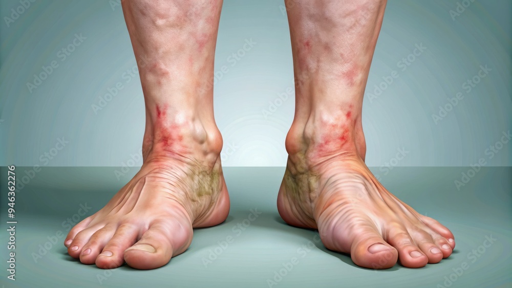 Swollen legs and feet with visible indentations from compression ...