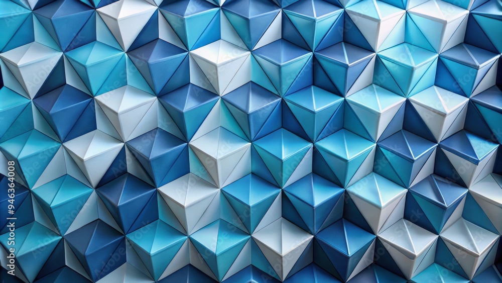 Vibrant 3D geometric patterns in shades of blue and white create a ...