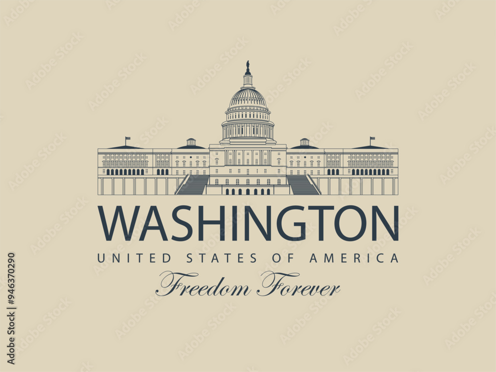 Vector banner or card with words Freedom forever in frame with curls ...