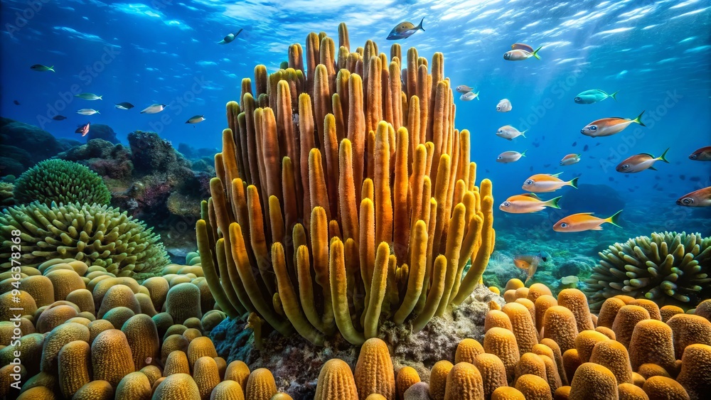 Vibrant organ pipe coral formation rises from ocean floor, its tubular ...