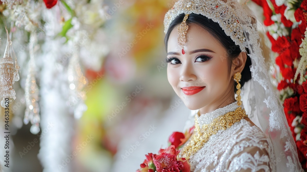 Beautiful female asian model with traditional bridal make up regional ...