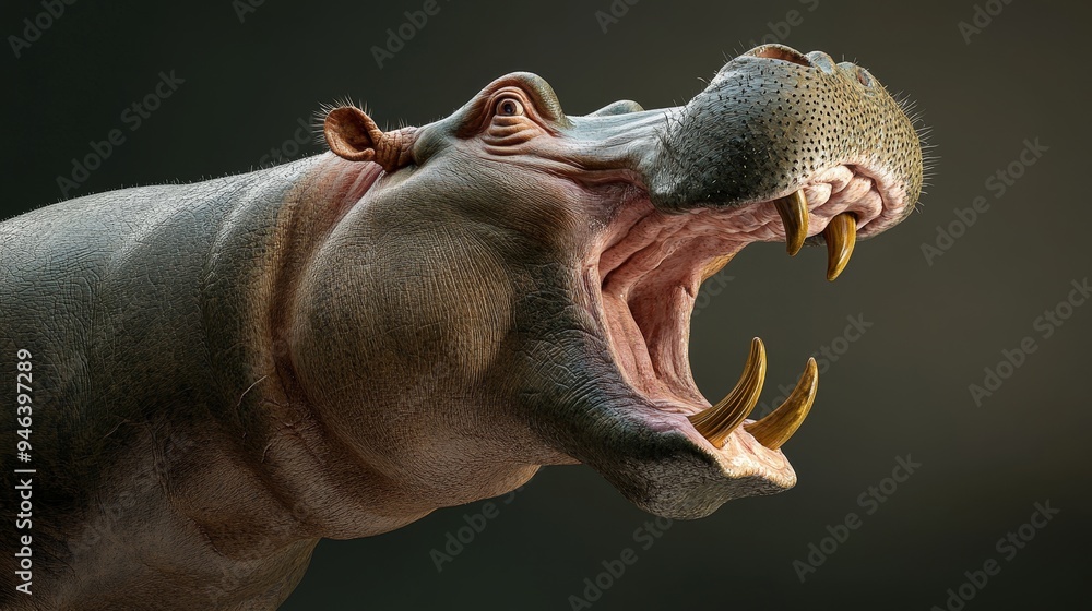A powerful and detailed close-up of a hippopotamus showcasing its ...
