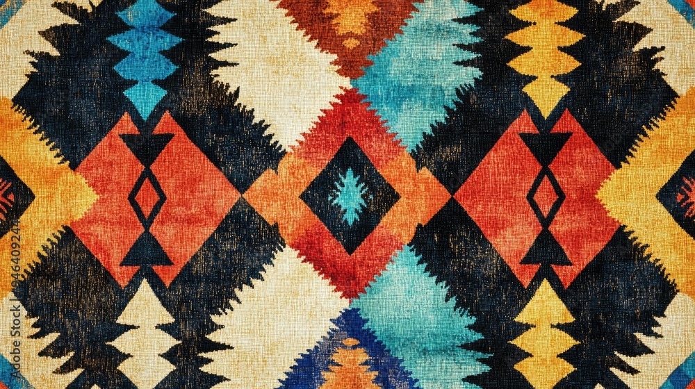 Colorful Navajo pattern on a textile surface, showcasing a mix of ...