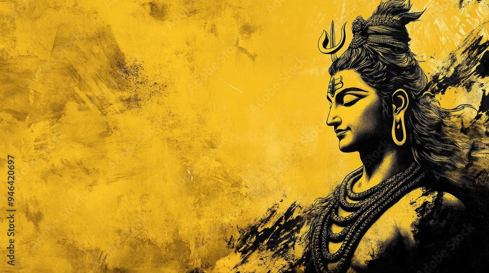 An image of Lord Shiva in a combination of yellow and black colors with ...