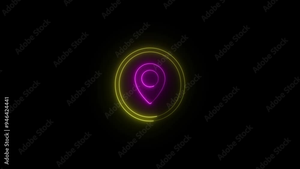 location Icon Neon Light Glowing blue Bright Symbol. Cartoon glowing ...