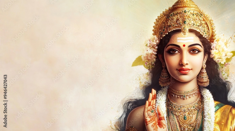 The Hindu goddess Parvati with a place to copy the text. Stock ...